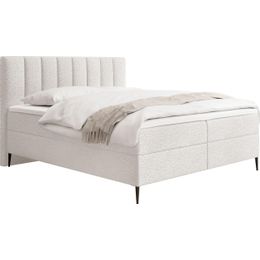 BOXBETT Allen mit Bettkasten, Boucle Wei&szlig; 120x200 cm &ndash; inkl. H4 Taschenfederkern Matratze & Foam Topper
