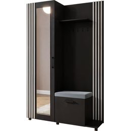 GARDEROBE Linaro mit Spiegel, Sitzbank in Lamellen-Optik 137/207/42 cm, Rechts
