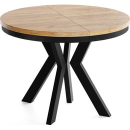 ESSTISCH Savio Neo rund ausziehbar verl&auml;ngerbar, Eiche Braun 90-190/90/77 cm
