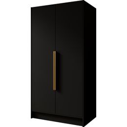 KLEIDERSCHRANK Mono Bis im Skandi-Stil, Dreht&uuml;ren mit Goldene Metallgriffe, Schwarz 102/200/51 cm