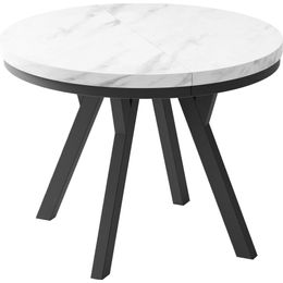 ESSTISCH Lume runder ausziehbarer, Wei&szlig;er Marmor 100-200/100/76 cm