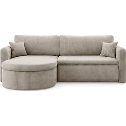 ECKSOFA Cora mit Schlaffunktion & Stauraum, Universell Rechts/Links, Beige Cord Chenille 260/82/160 cm
