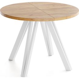ESSTISCH Ravero runder ausziehbarer, Eiche Braun 100-140/100/77 cm