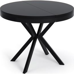 ESSTISCH Ross runder ausziehbarer, Schwarz 120-200/120/76 cm