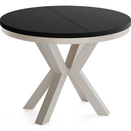 ESSTISCH Clara Grau-Beige runder ausziehbarer, Schwarz 100-180/100/76 cm