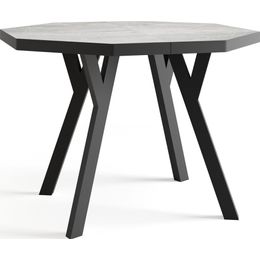 ESSTISCH Desmond achteckiger ausziehbarer, Grauer Beton 100-150/100/76 cm
