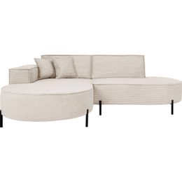 ECKSOFA Hana Loft 3-Sitzer Ecke Links, Cordstoff Chenille, Creme 241/80/168 cm