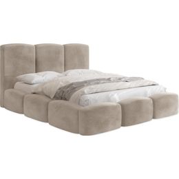 POLSTERBETT Harmony mit Bettkasten, Beige Samt Velours 120x200 cm