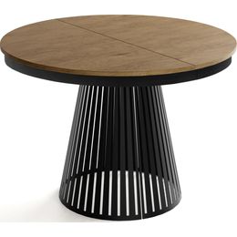 ESSTISCH Naro rund ausziehbar mit Schwarzem Lamellen-Metallgestell, Braun 120-200/120/76 cm