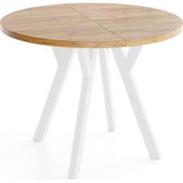 ESSTISCH Vero Wei&szlig; rund ausziehbar verl&auml;ngerbar, Eiche Braun 90-190/90/77 cm