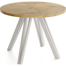 ESSTISCH Ravero runder ausziehbarer, Eiche Hell Braun 100-140/100/77 cm