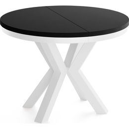 ESSTISCH Clara Wei&szlig; runder ausziehbarer, Schwarz 120-200/120/76 cm