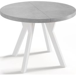 ESSTISCH Twixy runder ausziehbarer, Grauer Beton 100-200/100/76 cm