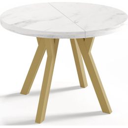ESSTISCH Mateo runder ausziehbarer, Marmor Wei&szlig; 100-200/100/76 cm