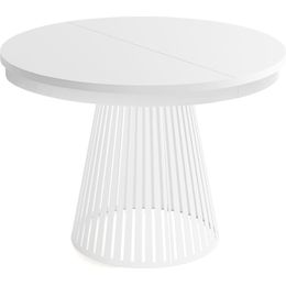 ESSTISCH Naro rund ausziehbar mit Wei&szlig;em Lamellen-Metallgestell, Wei&szlig; 100-180/100/76 cm