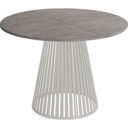ESSTISCH Naro rund ausziehbar mit Lamellen-Metallgestell in Grau-Beige, Beton-Optik Dunkelgrau 100-180/100/76 cm