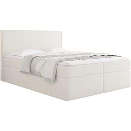BOXBETT Terra mit Bettkasten, Boucle Creme, Wei&szlig; 160/200 cm &ndash; 7-Zonen Taschenfederkern-Matratze & Komfortschaum-Topper