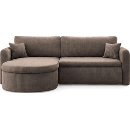 ECKSOFA Cora mit Schlaffunktion & Stauraum, Universell Rechts/Links, Taupe Grau-Beige Cord Chenille 260/82/160 cm