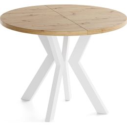 ESSTISCH Savio Wei&szlig; rund ausziehbar verl&auml;ngerbar XXL, Eiche Artisan Hellbraun 100-200/100/77 cm