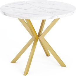 ESSTISCH Flora runder ausziehbarer, Marmor Wei&szlig; 120-200/120/76 cm
