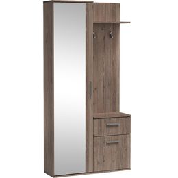 GARDEROBEN-SET Nex mit Spiegel, Haken & Stauraum &ndash; 97/195/30 cm &ndash; Tr&uuml;ffel Eiche