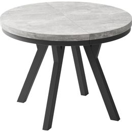 ESSTISCH Lume runder ausziehbarer, Grauer Beton 100-150/100/76 cm