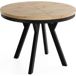 ESSTISCH Vero Neo rund ausziehbar verl&auml;ngerbar, Eiche Artisan Hellbraun 80-130/80/77 cm