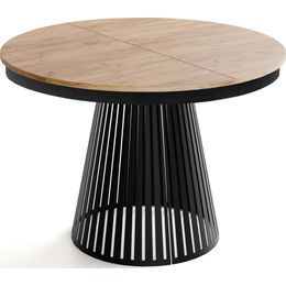 ESSTISCH Naro rund ausziehbar mit Schwarzem Lamellen-Metallgestell, Braun 120-200/120/76 cm