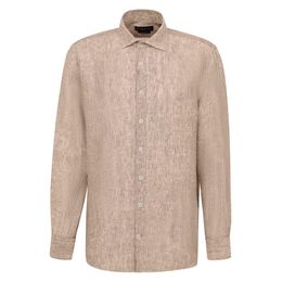 Langarmhemd Bugatti, Herren, Gr. 4XL, Normalgr&ouml;&szlig;en, beige (60, taupe), 100% Leinen, unifarben, normal, eckige 2-Knopf-Manschette, Hemden, aus Leinen