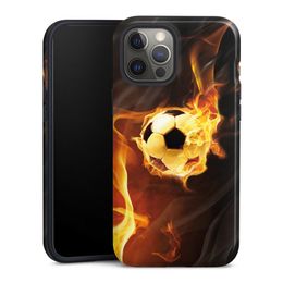 DeinDesign iPhone 12 Pro Max Handy Panzer Handyh&uuml;lle robuste Outdoor H&uuml;lle Schutzh&uuml;lle gl&auml;nzend Soccer Ball Fire Tough Case