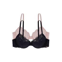 B&uuml;gel-BH Dorina "Rosa", Damen, Gr. 75, Cup D, schwarz (schwarz, pink), Microtouch, Obermaterial: 90% Polyamid, 10% Elasthan, BHs B&uuml;gel-BH, Cups aus Spitze, Netzstoff