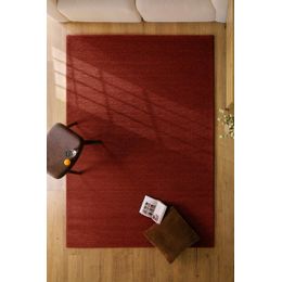 Teppich Wecon Home "Castello ONE", purpur rot, B:140cm H:7mm L:200cm, Schurwolle, Teppiche, Teppich, Schurwolle, Kurzflor mit Hoch-Tief-Effekt, Wohnzimmer, Streifenmuster