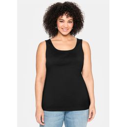 Tanktop sheego, Damen, Gr. 50, schwarz, 100% Baumwolle, unifarben, Rundhals, Tops Tanktop