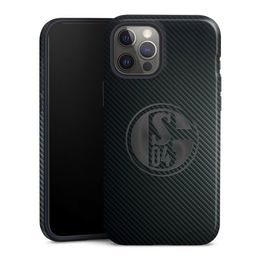 DeinDesign iPhone 12 Pro Max Handy Panzer Handyh&uuml;lle robuste Outdoor H&uuml;lle Schutzh&uuml;lle gl&auml;nzend Fc Schalke 04 Metallic Look Carbon Tough Case