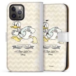 DeinDesign iPhone 12 Pro Max Handy Klapph&uuml;lle Handyh&uuml;lle aus Kunst Leder wei&szlig; Flip Case Official Licensed Product Disney Donuld Duck Vintage Sideflip mit Lasche