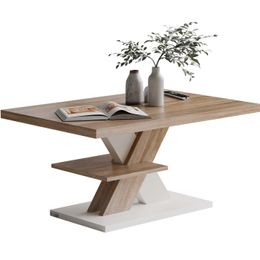 Casaria Couchtisch Detroit Wei&szlig;/Sonoma Eiche 90x60x45cm