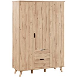 Dreht&uuml;renschrank FORTE "Vankka skandinavischer-Stil, viel Stauraum, ohne Griffe", braun (planked eiche), B:139,4cm H:201,5cm T:52,7cm, Holzwerkstoff, Schr&auml;nke, Dreht&uuml;renschrank, Made in Europe, mit Einlegeb&ouml;den+Kleiderstange+Schubladen,grifflos