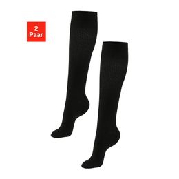 H.I.S. St&uuml;tzkniestr&uuml;mpfe H.I.S, Damen, Gr. 35-38, schwarz (2x schwarz), Baumwolle, Elasthan, Polyamid, unifarben, normal, Socken, ideal auf Reisen