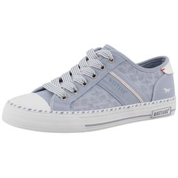 Plateausneaker Mustang Shoes "Magdalena", Damen, Gr. 38, jeansblau, Baumwolle, Schuhe Plateausneaker, Freizeitschuh, Halbschuh, Schn&uuml;rschuh mit sch&ouml;ner Stickerei