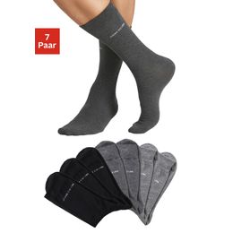 Basicsocken John Devin, Herren, Gr. 47-48, bunt (3x schwarz, 2x anthrazit meliert, 2x grau meliert), Baumwollmischung, uni und meliert, elastisch, Socken, f&uuml;r jeden Tag