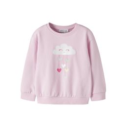 Sweatshirt name it "NMFVISUS LS RLX SWEAT UNB", M&auml;dchen, Gr. 110, pirouette print:sky hearts, Sweatware, Obermaterial: 100% Baumwolle, bedruckt, unifarben, bequem normal, Rundhals, Rippb&uuml;ndchen, Sweatshirts Sweatshirt