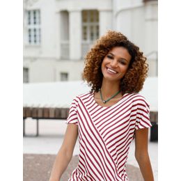 T-Shirt Casual Looks "Shirt", Damen, Gr. 42, rot (kirsche, wei&szlig;, gestreift), 50% Baumwolle, 50% Modal, gemustert, gestreift, mehrfarbig, Rundhals, Shirts T-Shirt