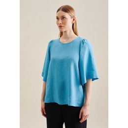 Shirtbluse Seidensticker "Schwarze Rose", Damen, Gr. XL42, blau (t&uuml;rkis), 100% Leinen, unifarben, regular fit, Rundhals, Blusen, 1/2 Rundhals Uni