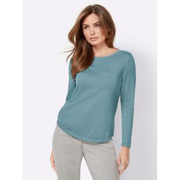 Rundhalspullover Inspirationen "Pullover", Damen, Gr. 42, blau (wintert&uuml;rkis), 100% Baumwolle, unifarben, Pullover Rundhalspullover