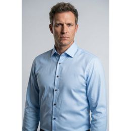 Langarmhemd OLYMP "No 6", Herren, Gr. 44, N-Gr, bleu, Web, Obermaterial: 100% Baumwolle, unifarben, sehr schmal normal, 2-Knopf-Manschette, Hemden, Businesshemd, super slim fit, New York Kentkragen