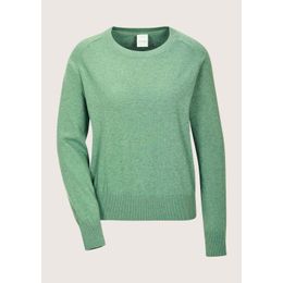 Madeleine Mode Longpullover MADELEINE "Feinstrickpullover Basic-Pullover mit Rundhals", Damen, Gr. 44/46, gr&uuml;n (hellsalbeigr&uuml;n), Obermaterial: 95% Baumwolle CO. 5% Kaschmir WS., Modern, figurumspielend, Pullover Longpullover, &Auml;rmel mit Sattel