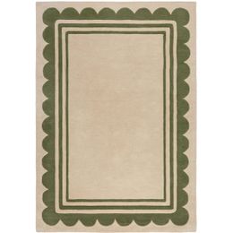 Wollteppich FLAIR RUGS "Lois mit Jakobsmuschelbord&uuml;re", gr&uuml;n, B:160cm H:7mm L:230cm, Wolle, Teppiche, Lois Wollteppich mit Jakobsmuschelbord&uuml;re