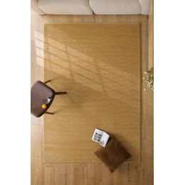 Teppich Wecon Home "Castello ONE", karamell, B:200cm H:7mm L:300cm, Schurwolle, Teppiche, Teppich, Schurwolle, Kurzflor mit Hoch-Tief-Effekt, Wohnzimmer, Streifenmuster
