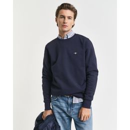 Sweatshirt Gant "REG SHIELD C-NECK SWEAT", Herren, Gr. L, blau (evening blau), Obermaterial: 87% Baumwolle, 13% Polyester, unifarben, regular fit h&uuml;ftlang, Rundhals, elastischer Bund, Sweatshirts Sweatshirt, mit Logostickerei auf der Brust