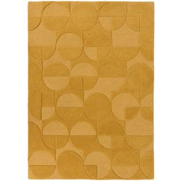 Teppich FLAIR RUGS "GIGI", gelb (ocker), B:160cm H:8mm L:230cm, Wolle, Teppiche, Teppich, aus 100% Wolle, geometrisches Design, fu&szlig;bodenheizungsgeeignet